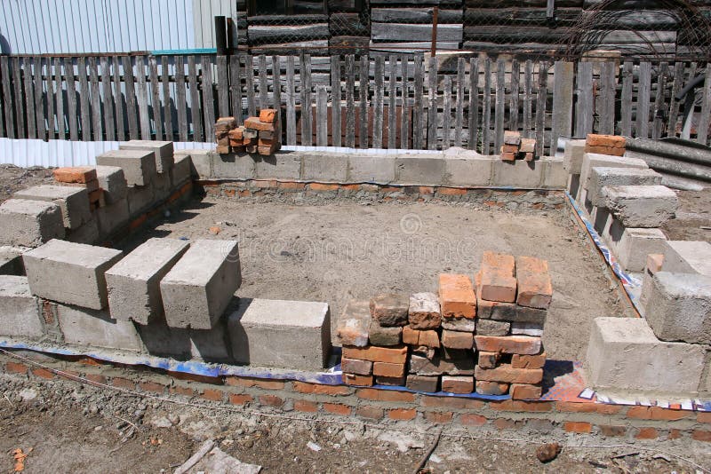 Construction of the Red Brick Foundation Stock Photo - Image of ...