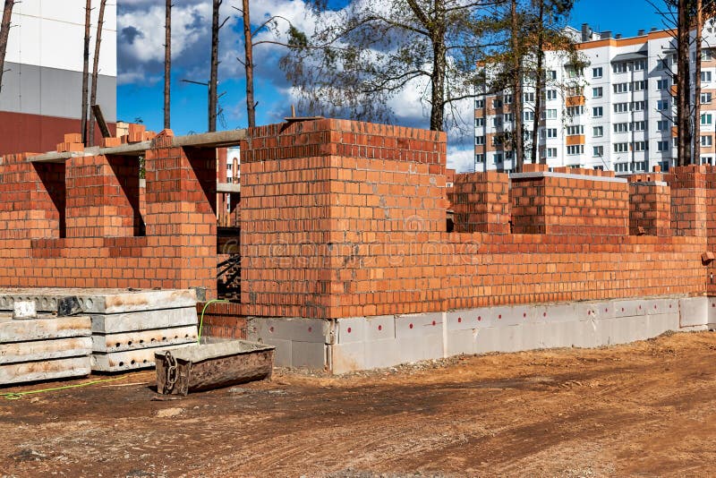Construction of a Red Brick House. Modern Housing Construction ...