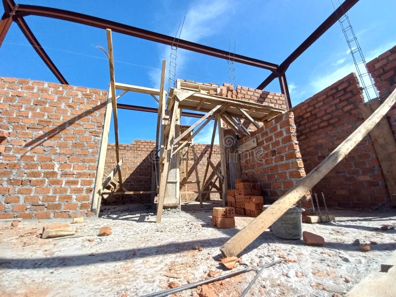 Construction of the Red Brick House during the Day Stock Photo - Image ...