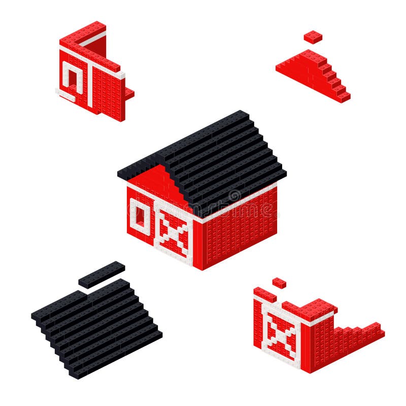 Construction of a Red Farm in Isometry. Vector Stock Vector ...