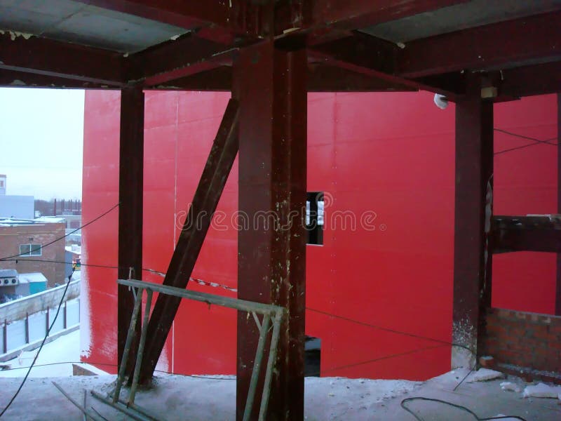 Construction Red Industrial Building Stock Image - Image of hoarfrost ...