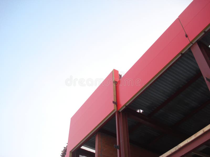 Construction Red Industrial Building Stock Image - Image of panels ...