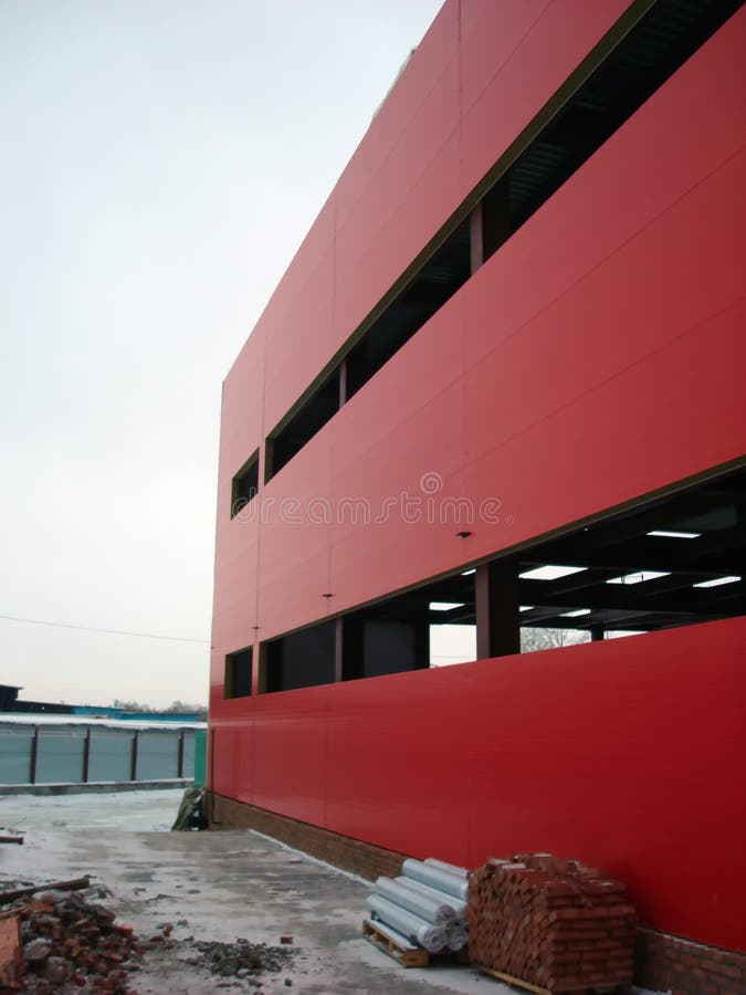 Construction Red Industrial Building Stock Photo - Image of work ...