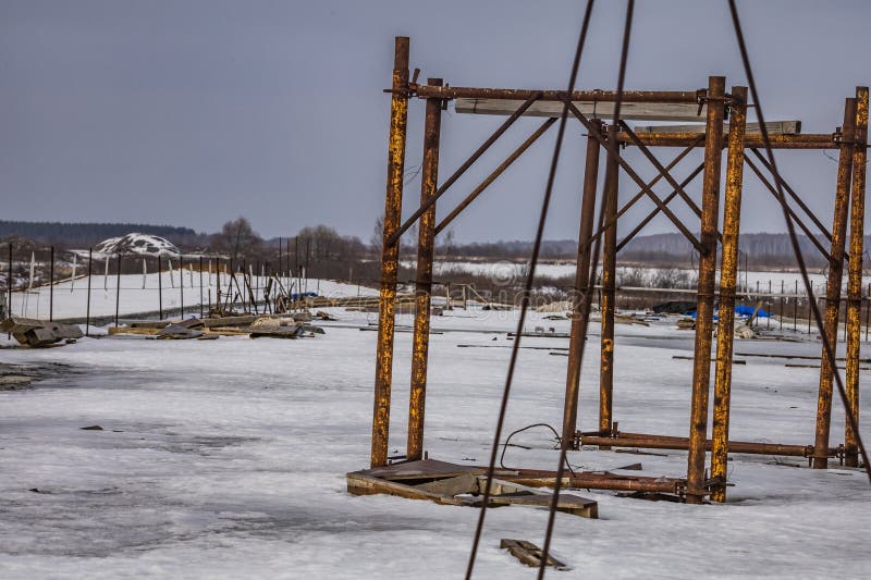Construction of a Reinforced Concrete Bridge in Winter Stock Photo ...