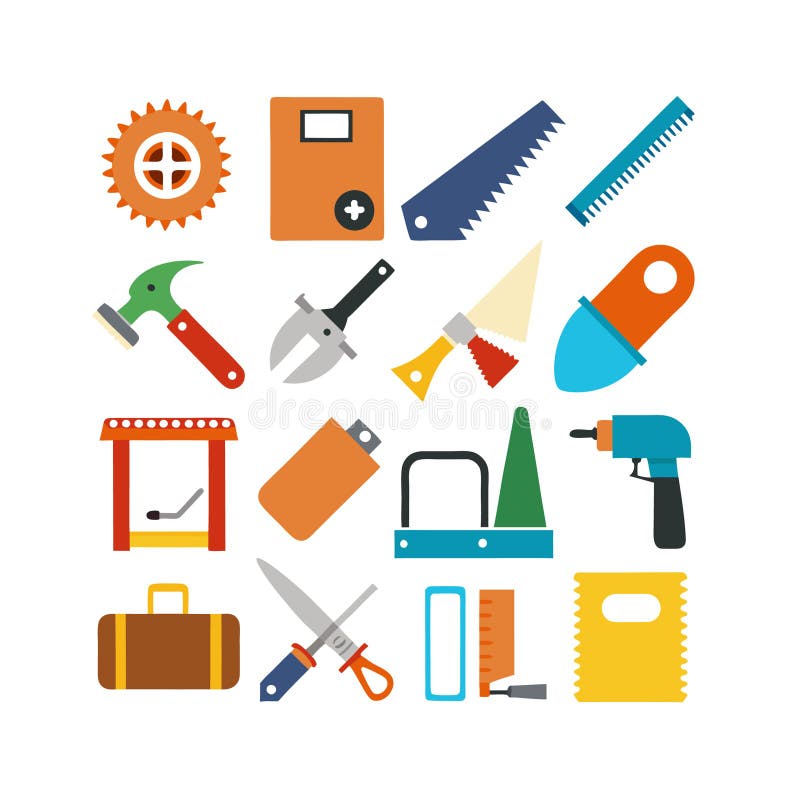 Construction and Repair Tools Flat Vector Icon Collection Set Stock ...