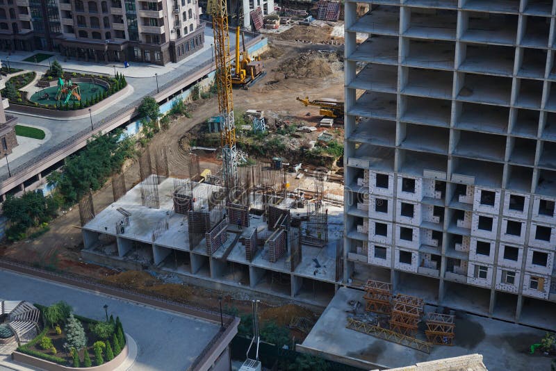 Construction of a Residential Building and a High-rise Crane. Building ...