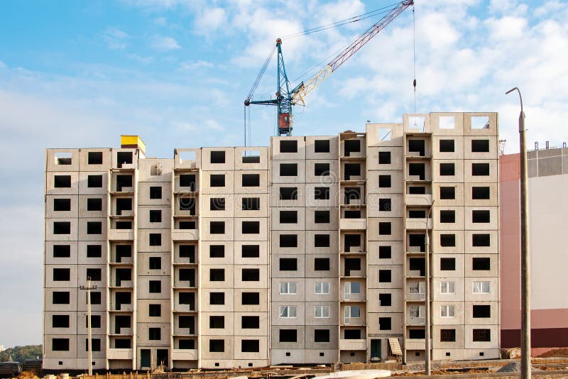 Construction of a Residential Building Made of Concrete Blocks. View of ...
