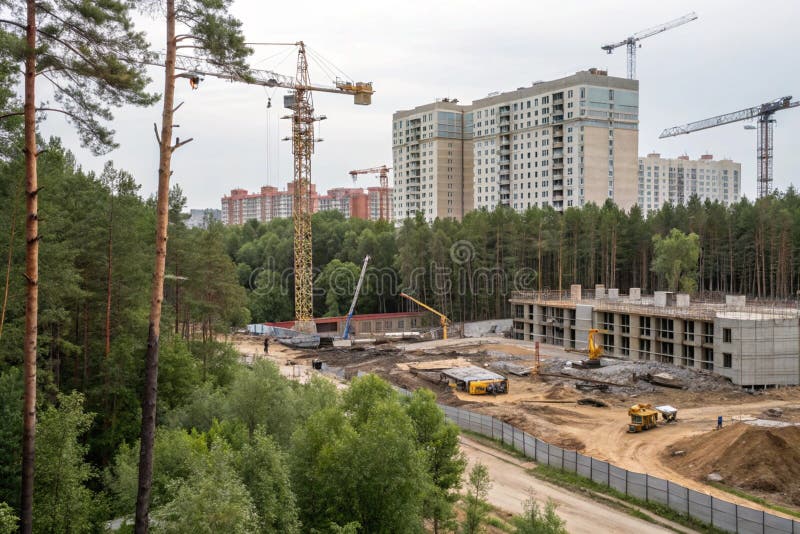 Construction of a Residential Complex in Moscow Forest Stock ...