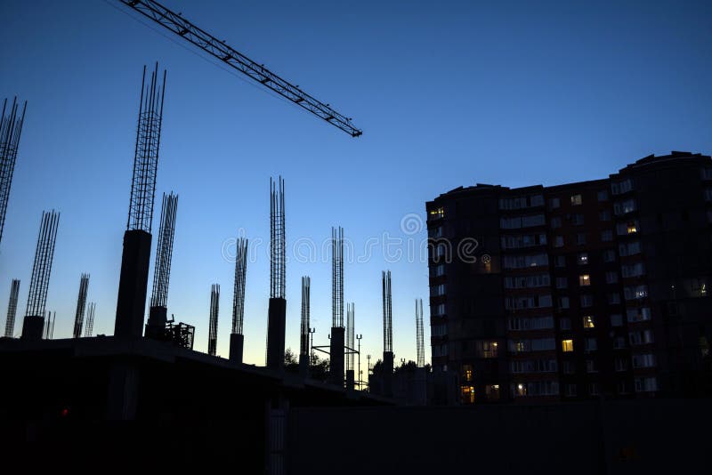 Construction of a Residential House at Sunset, Against the Background ...