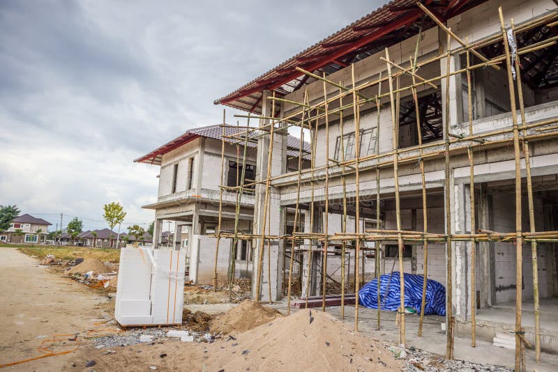 Construction Residential New House in Progress at Building Site Stock ...