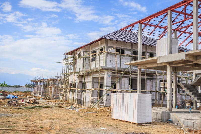 Construction Residential New House in Progress at Building Site Stock ...
