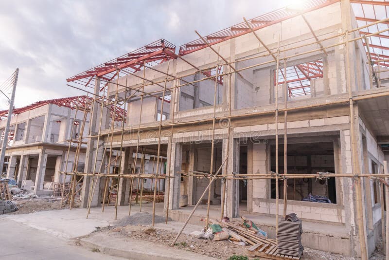 Construction Residential New House in Progress at Building Site Stock ...