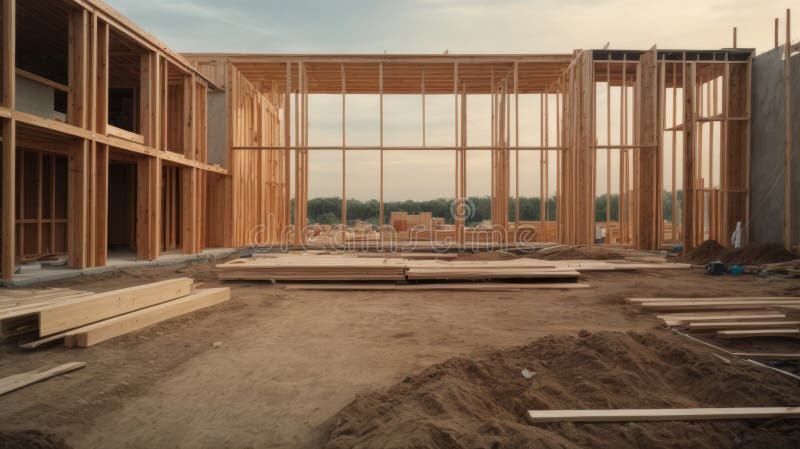 Construction Residential New House in Progress at Building Site Stock ...