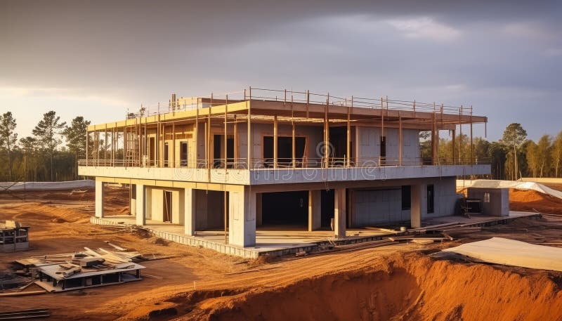 Construction Residential New House in Progress at Building Site Stock ...