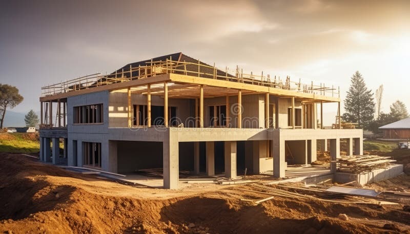 Construction Residential New House in Progress at Building Site Stock ...