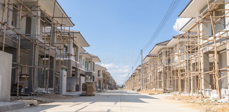 Construction Residential New House in Progress at Building Site Housing ...