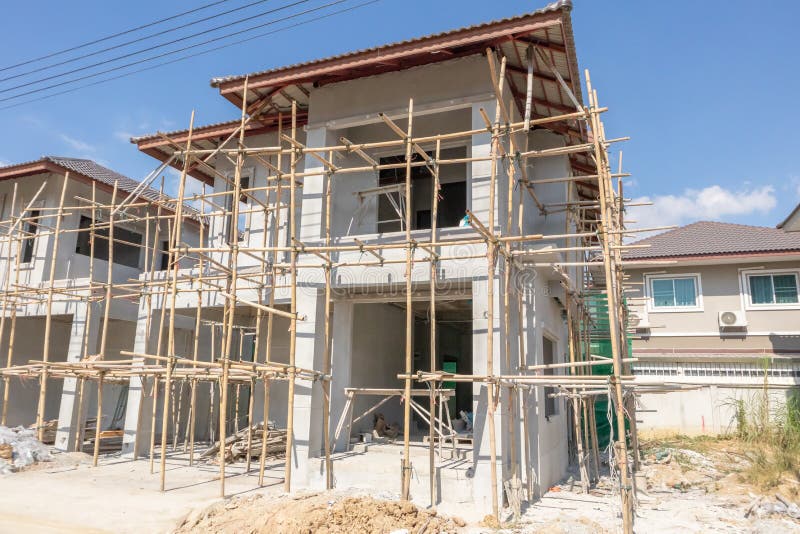 Construction Residential New House in Progress at Building Site Housing ...