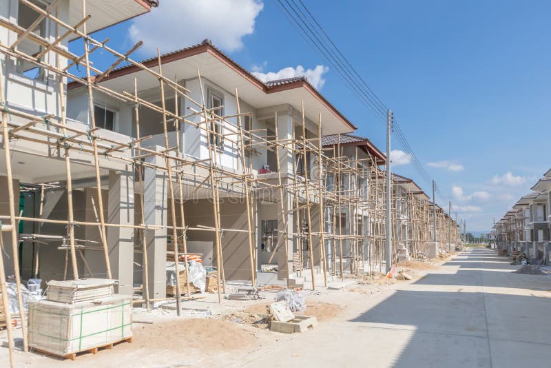 Construction Residential New House in Progress at Building Site Housing ...