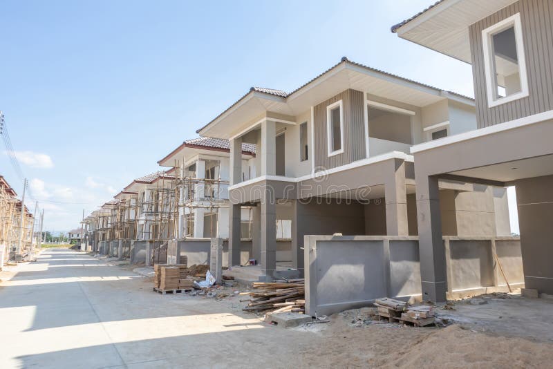 Construction Residential New House in Progress at Building Site Housing ...