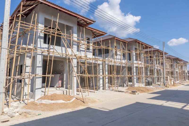 Construction Residential New House in Progress at Building Site Housing ...