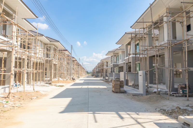Construction Residential House in Progress at Building Site Housing ...