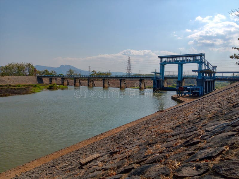 The Construction of a River Dam Building is Quite Old Stock Image ...