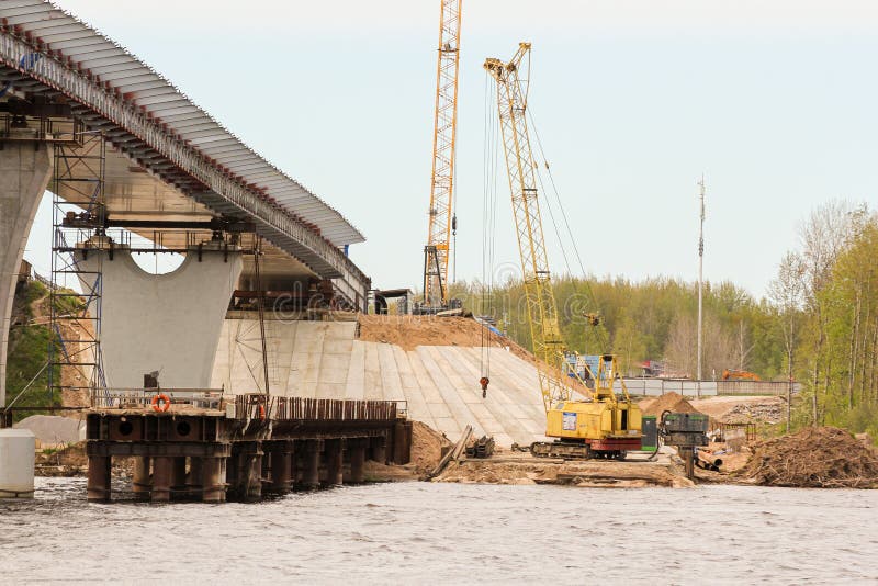 Coastal Work on the Construction of the Bridge Stock Image - Image of ...