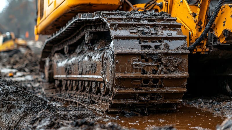 Construction Road Site with Excavator Tire Tracks in the Background ...