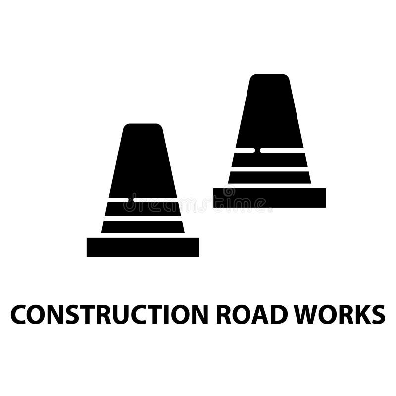 Construction Road Works Icon, Black Vector Sign with Editable Strokes ...