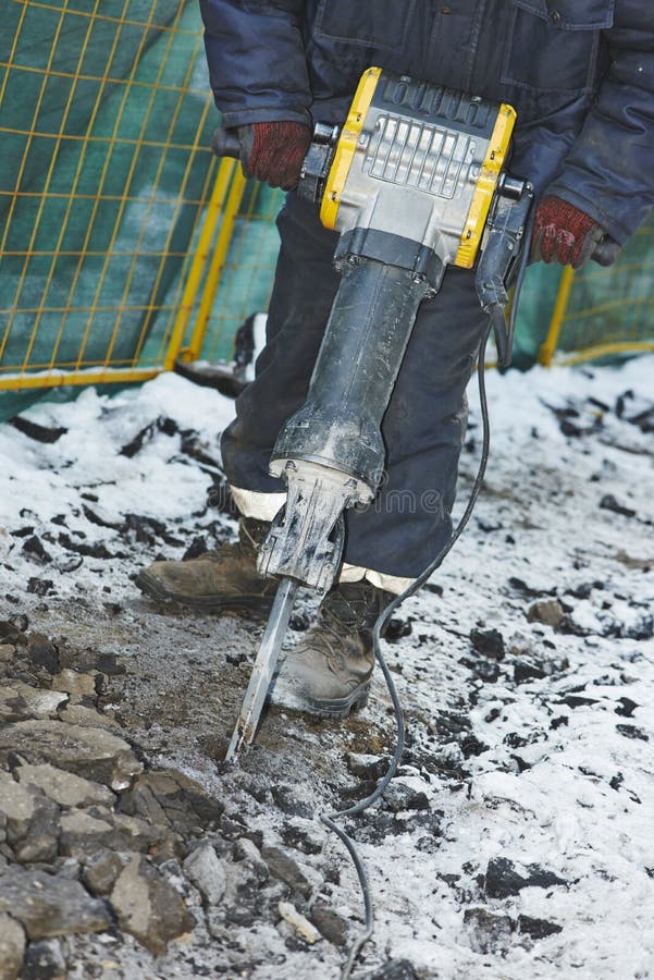 Construction Road Works with Jack Hammer Stock Image - Image of machine ...