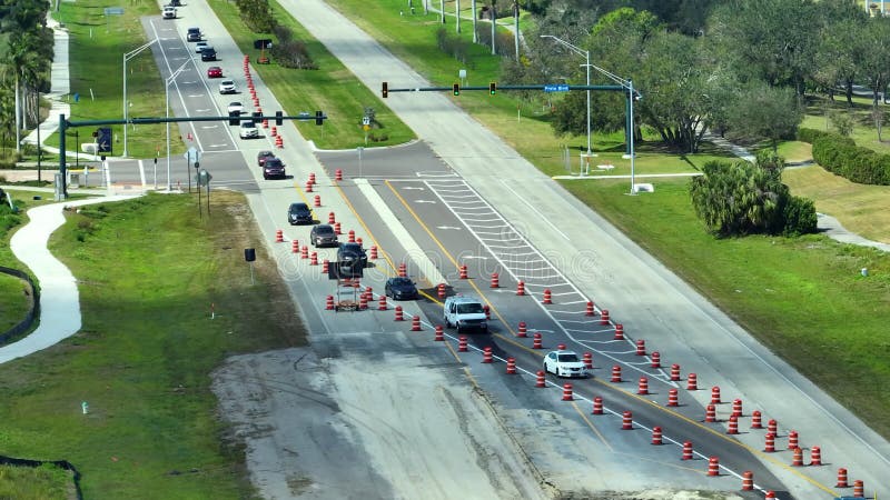 Construction Roadworks on American Transport Infrastructure. Renovation ...