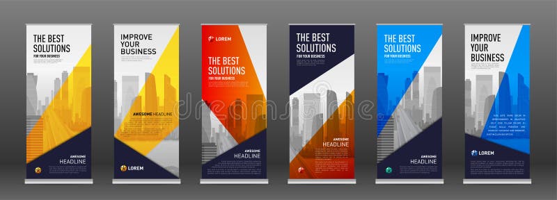 Construction Roll Up Banner Design Templates Set Stock Vector ...