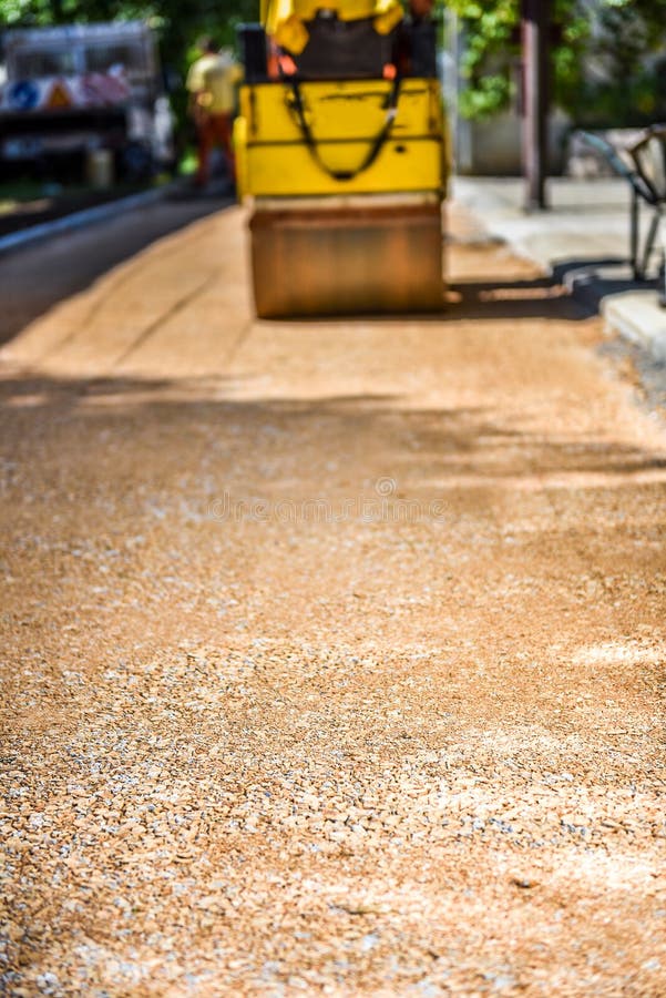 Construction Roller or Steamroller during Road Construction. Asp Stock ...