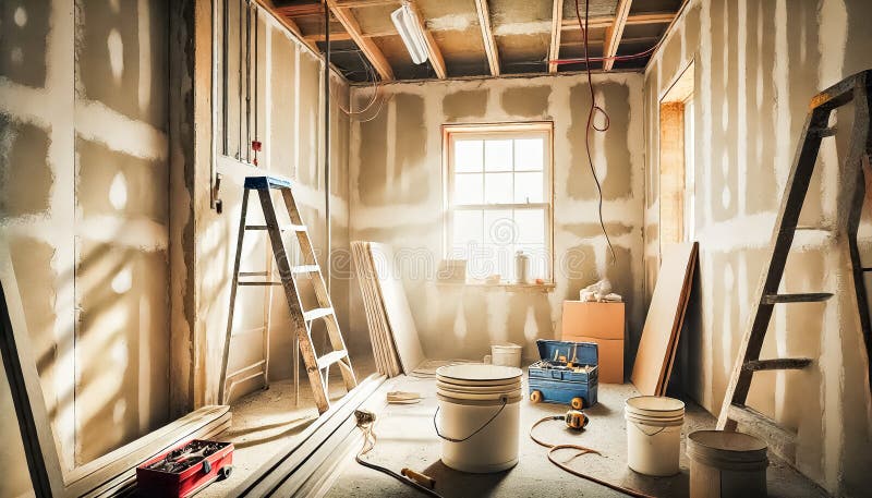 Construction Room Exposed Ceiling Ducts Scattered Materials Stock ...