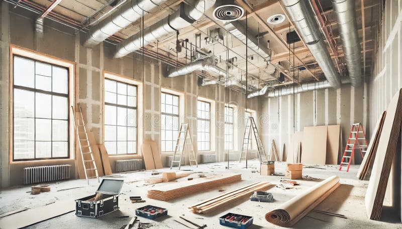 Construction Room Exposed Ceiling Ducts Scattered Materials Stock ...