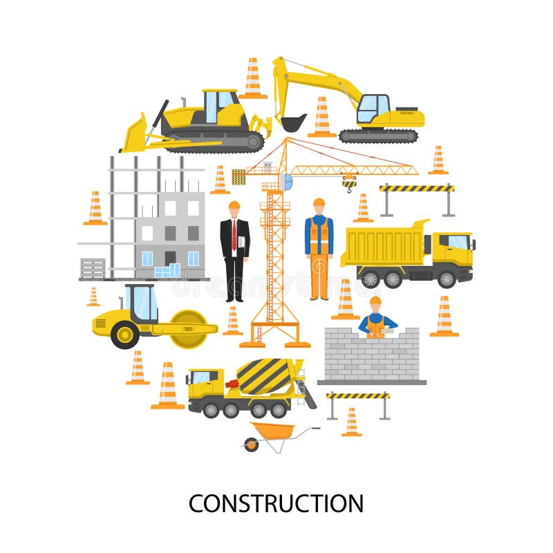 Round Construction Composition Stock Vector - Illustration of equipment ...