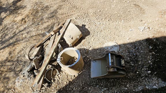Construction Rubble: Concrete Debris, Tools and Materials Stock Image ...
