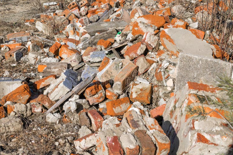 Construction Rubble, Red Bricks with Gray Concrete Stock Image - Image ...