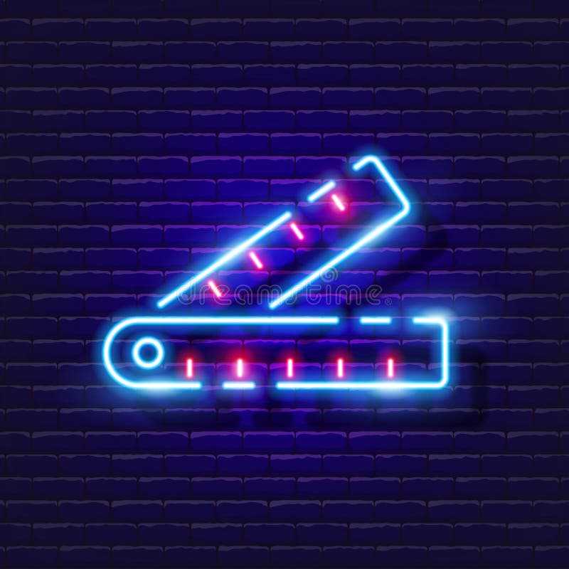 Construction Ruler Goniometer Neon Icon. Vector Illustration for Design ...