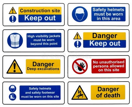 Construction Health Safety Danger Warning Signs Stock Image - Image of ...