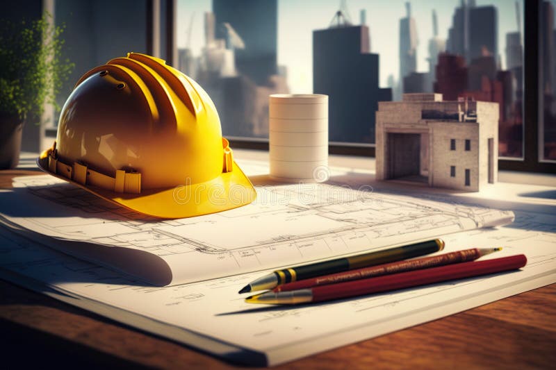 Construction Safety Helmet with Plan. Engineering Project Building ...