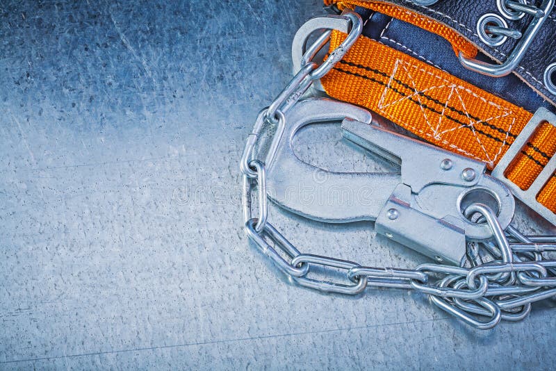 Construction Safety Strap Metal Chain Carabiner on Metallic Back Stock ...