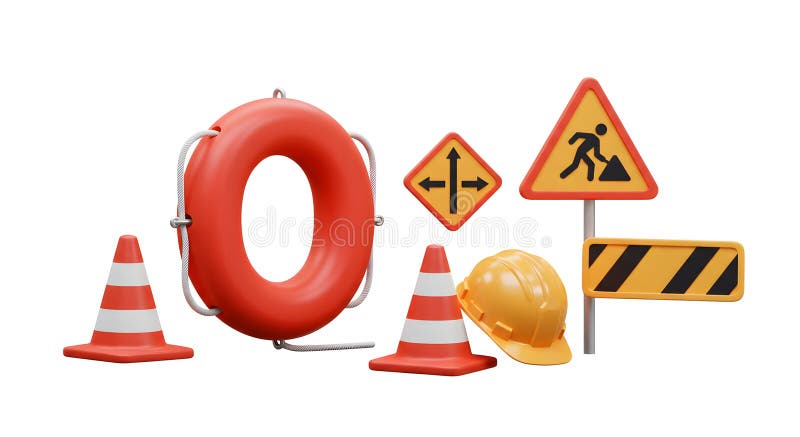 Construction Safety and Traffic Signs 3d Render Stock Illustration ...
