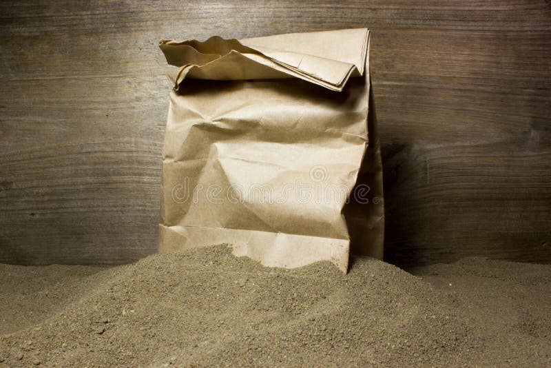 Construction Sand and Paper Bag on Wooden Stock Image - Image of icon ...