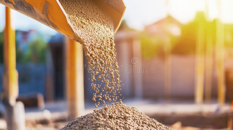 Construction Sand Pouring from Chute at Building Site in Sunlight Stock ...