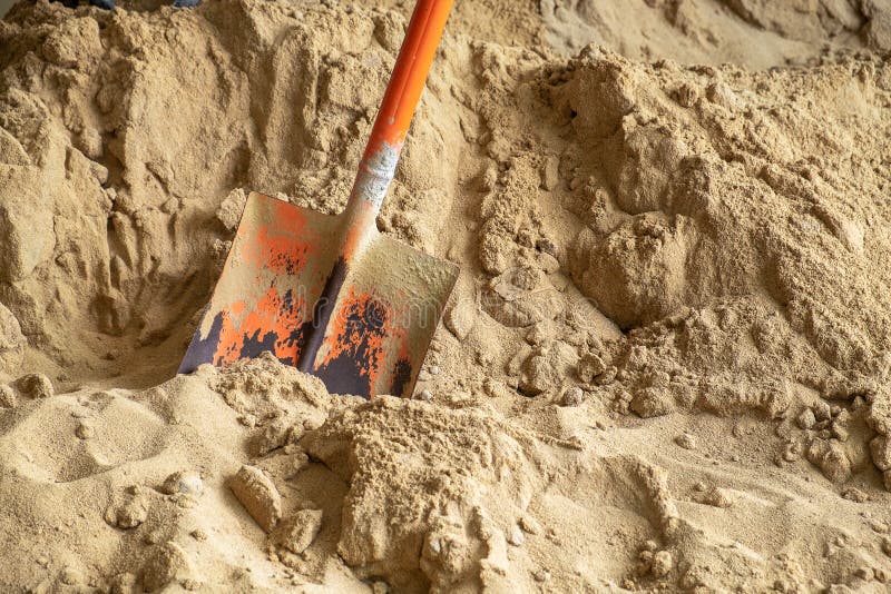 Construction Sand with Shovel in the Construction Work Site for ...
