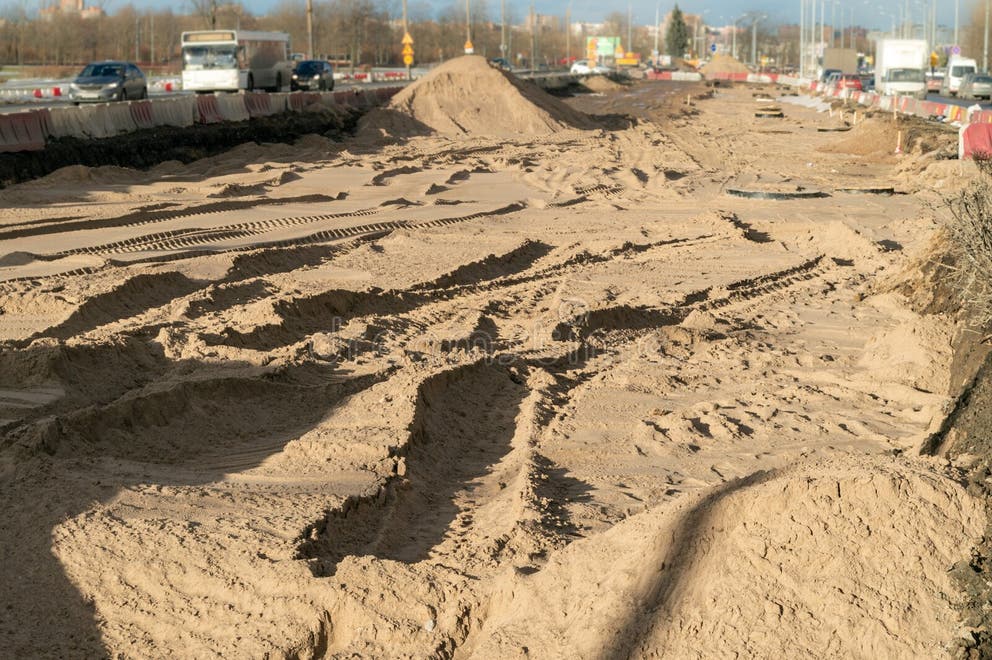 Construction Sand with Traces of Construction Equipment during Road ...