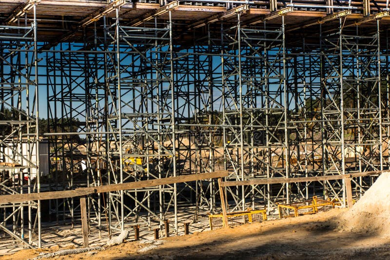Construction Scaffolding Built Under an Overpass Over the Highw Stock ...