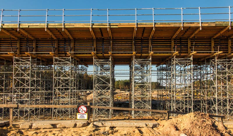 Construction Scaffolding Built Under an Overpass Over the Highw Stock ...