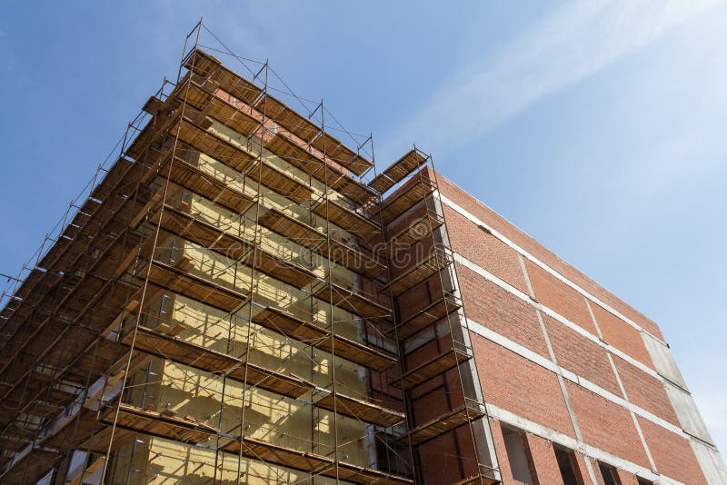 Construction Scaffolding on the Front of the Building. Equipment for ...
